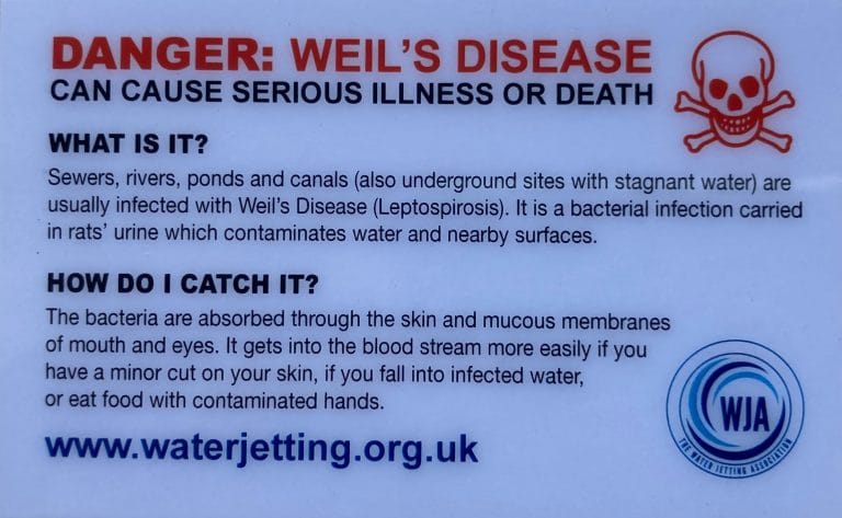 Weil's Disease Card - Water Jetting Association